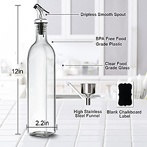GMISUN Oil And Vinegar Dispenser Set- Comes With Stainless Steel Holder Rack, Clear Glass Olive Oil Dispenser Bottle For Kitchen, Cooking Oil & Vinegar Cruet Set, 2 Pack