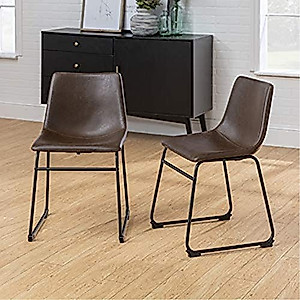 Walker Edison Douglas Urban Industrial Faux Leather Armless Dining Chairs, Set of 2, Brown