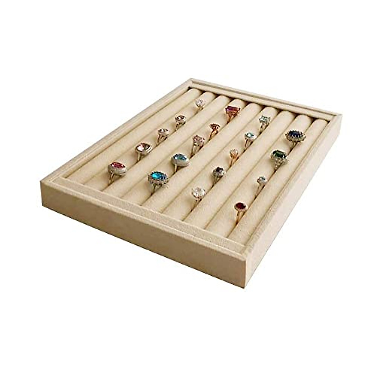 Svea Display Premium Quality Multifunctional Beige Velvet Jewelry Organizer Storage Stackable Trays Home Store Closet Drawer Dividers Ring Tray