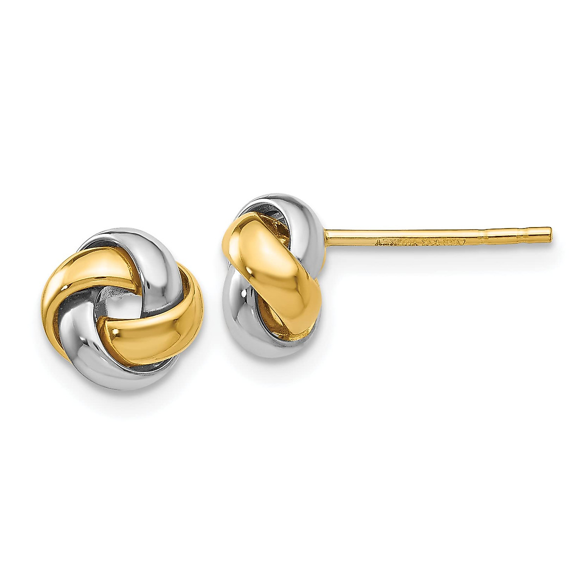 14K Solid Two Tone Gold Twisted Love Knot Symbol Stud Earrings