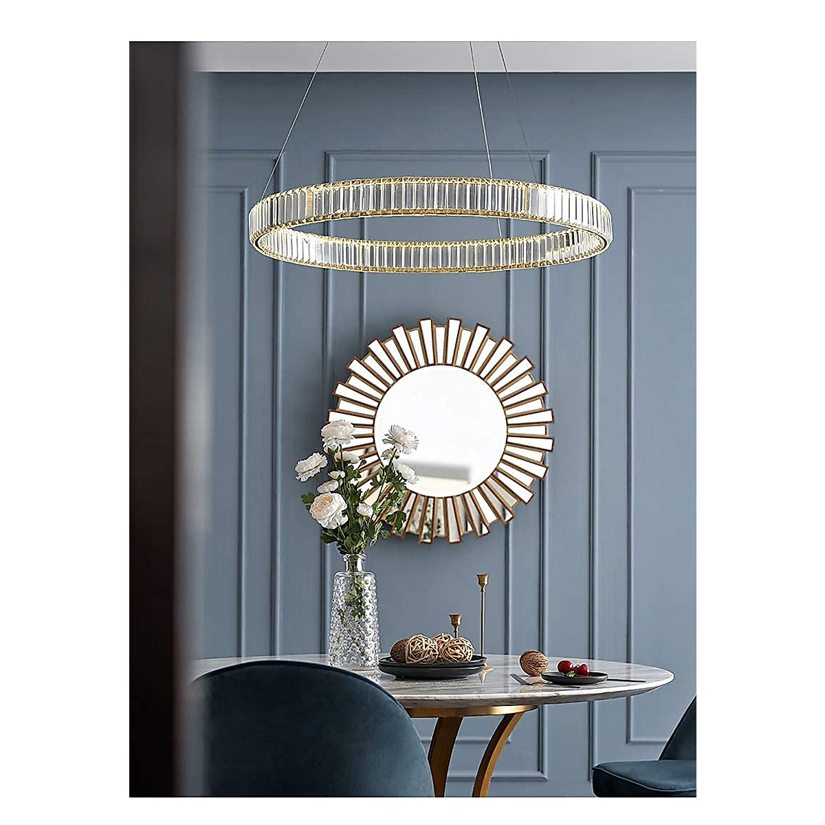 yomay Modern Crystal Chandelier Dimmable Gold Ring Pendant Light with Remote 24" Round Crystal Chandeliers for Living Room Dining Room Bedroom