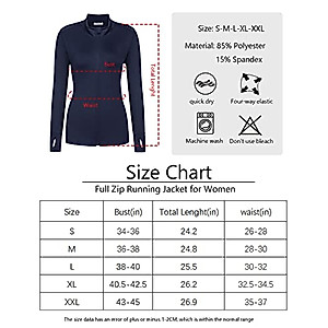 PINSPARK Workout Long Sleeve Sports Jacket For Women Full Zip Workout Running Track Jacket Breathable Navy Blue L