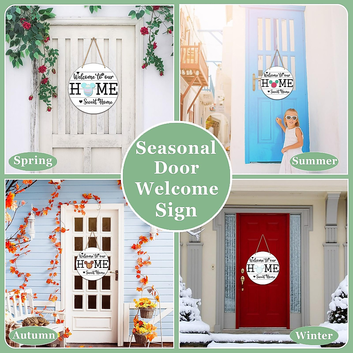 BDUSXYZ 13 Pcs Interchangeable Wooden Welcome Sign Seasonal Front Door Sign Farmhouse Wall Decoration, Door Hanging Wreath for Christmas (White)