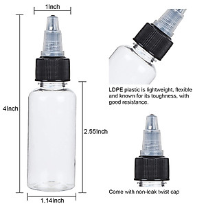 50 Pack 1oz Plastic Squeeze Bottles with Twist Top Cap, Boston Dispensing Bottles Small Sauce Bottle with Squeeze Top, Mini Condiment Squeeze Bottles for Paint, Tattoo Ink, Glue, Crafts, Liquids, Oil