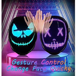 LED Mask-APP Programmable Control Glowing, RGB Full Color Light Up Mask, for Kids Men Women Halloween Costume Cosplay Party Gift (USBC Rechargable)