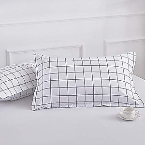 Nanko Queen Duvet Cover Set Grid, 90x90 Soft Bedding Cover, Luxury Cool Lightweight Microfiber 3pc Set (1 Cover 2 Pillowcase) with Zip, Tie - Modern Style Bed Quilt Cover for Decor, Plaid White