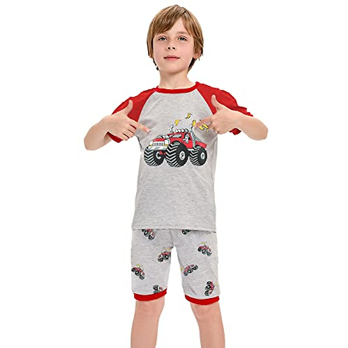 DDSOL Baby Boys Pajamas Monster Truck Sleepwear Car Jammies Summer Toddler Raglan Sleeve Short Set Pjs 3T