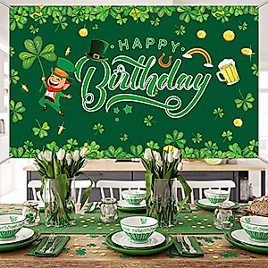 Happy Birthday St. Patrick's Day Backdrop Banner Saint Patricks Birthday Party Decorations Green Shamrock Sign Irish Luck Day Photo Booth Banner Birthday Backdrops Decor Supplies