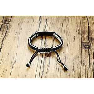 VNOX Customize Medical Jewelry-13MM Handmade Braided Rope Stainless Steel ID Paracord Adjustable Bracelet,White