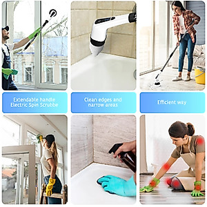 Electric Spin Scrubber, Electric Bathroom Cleaning Brush, LHPY Upgraded Version with 7 Replacement Brush Heads and Extension Handle, Suitable for Cleaning Walls, Floors, bathrooms, Kitchens, Cars