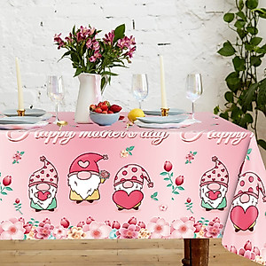 FANPROMS Mother's Day Tablecloth Rectangle 2 Pack 54x108 Inch Pink Tulip Table Cloth for Happy Gnomes Table Cover Waterproof Disposable Tablecloth for Best Mom Day Party Dinner Decor