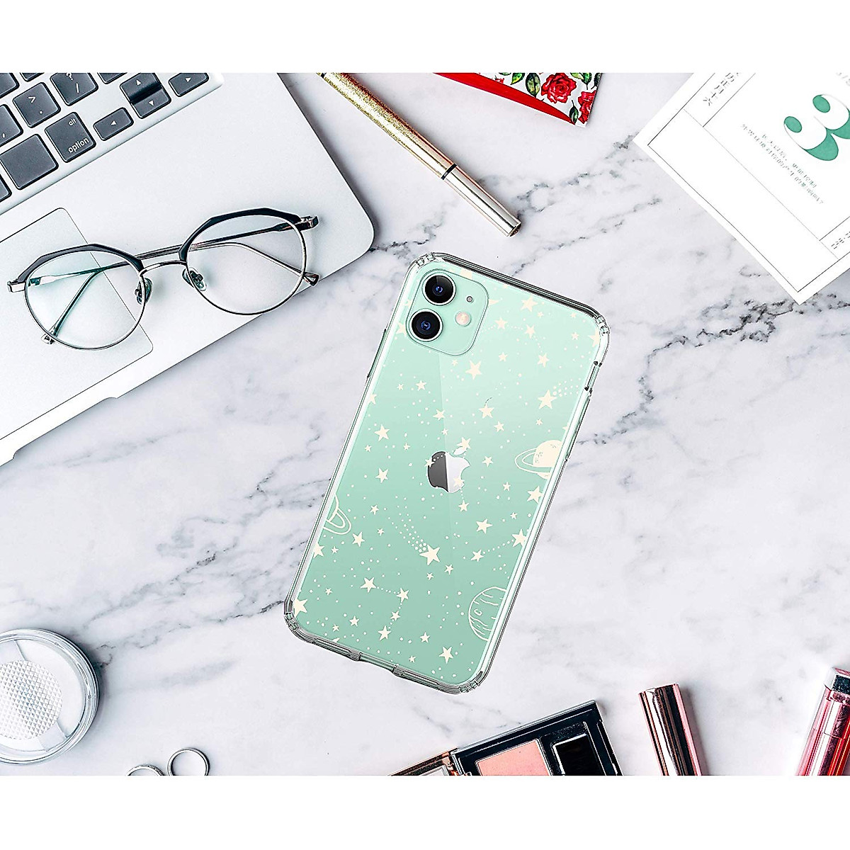 RANZ iPhone 11 Case, Anti-Scratch Shockproof Series Clear Hard PC+ TPU Bumper Protective Cover Case for iPhone 11 - Universe