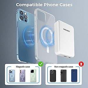 NOHON Wireless Charger Portable Mag-Safe-Battery Pack: 10000mAh Power Bank PD 20W Fast Charging with USB-C Cable, External Powerbank for Mag-Safe, for iPhone 15 14 13 12 Mini Pro Pro Max (White)