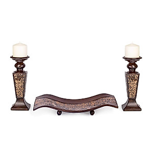 Creative Scents Schonwerk Pillar Candle Holder Set of 2- Crackled Mosaic Design- Functional Table Decorations- Centerpieces for Dining/Living Room- Best Wedding Gift (Brown)