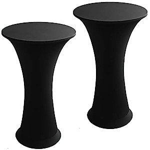 Jusmate Cocktail Spandex Stretch Round Tablecloth, 2 Pack 24"x43" Fitted Highboy Stretch Table Cover High Top Round Cocktail Tablecloth for Bar Wedding Party Banquet (Black)