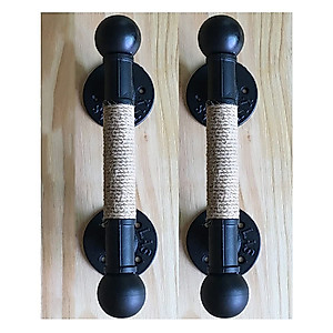 LSXIAO-Wall Art 2 Pack Door Pull Handle, Retro Ball Pipe Carbon Steel Hemp Rope Weave with Self-Tapping Screws for Sliding Wood Door, Gate Shed, Garage, Barn Door, Gate Garage Shed Hardware