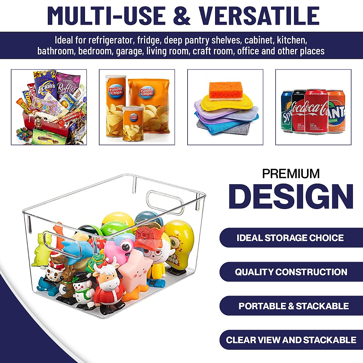 Clear Plastic Storage Bins With Lids, Perfect for Kitchen Organization or Pantry Organization and Storage, Fridge Organizer Plastic Bins, Pantry Organization and Storage Bins, Cabinet Organizers