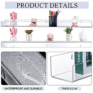 6 Pack Kids Acrylic Floating Bookshelf 36 Inch Clear Wall Ledge Shelf Wall Mounted Clear Spice Rack Toy Storage Wall Shelf Drilling Invisible Display Organizer Shelf for Nursery Room Bathroom Dorm