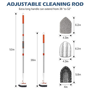 SetSail Floor Scrub Brush, 3-In-1 Tile Tub Floor Scrubber with 52-inch Adjustable Long Handle Shower Cleaner Brush and 3 Detachable Replacement Brush Heads for Cleaning Bathroom Kitchen Walls Tub Tile