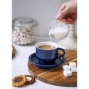 Sweese 4 Ounce Porcelain Stackable Espresso Cups with Saucers and Metal Stand Set of 4, Navy