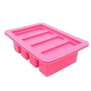 YHSWE 1 Red Silicone Butter Mold Tray with Lid Storage Jar Large 4 Cavities Rectangle Container for Butter Pudding Soap Chocolate Cheesecake Ice Cube Bar