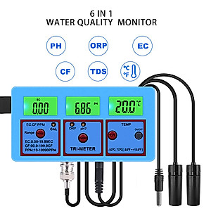 YIFAN Water Quality Tester, 6 in1 Multi-Parameter Water Testing Meter Digital LCD Multi-Function Water Quality Monitor pH/ORP/EC/CF/TDS(PPM) / Temp Analyzer