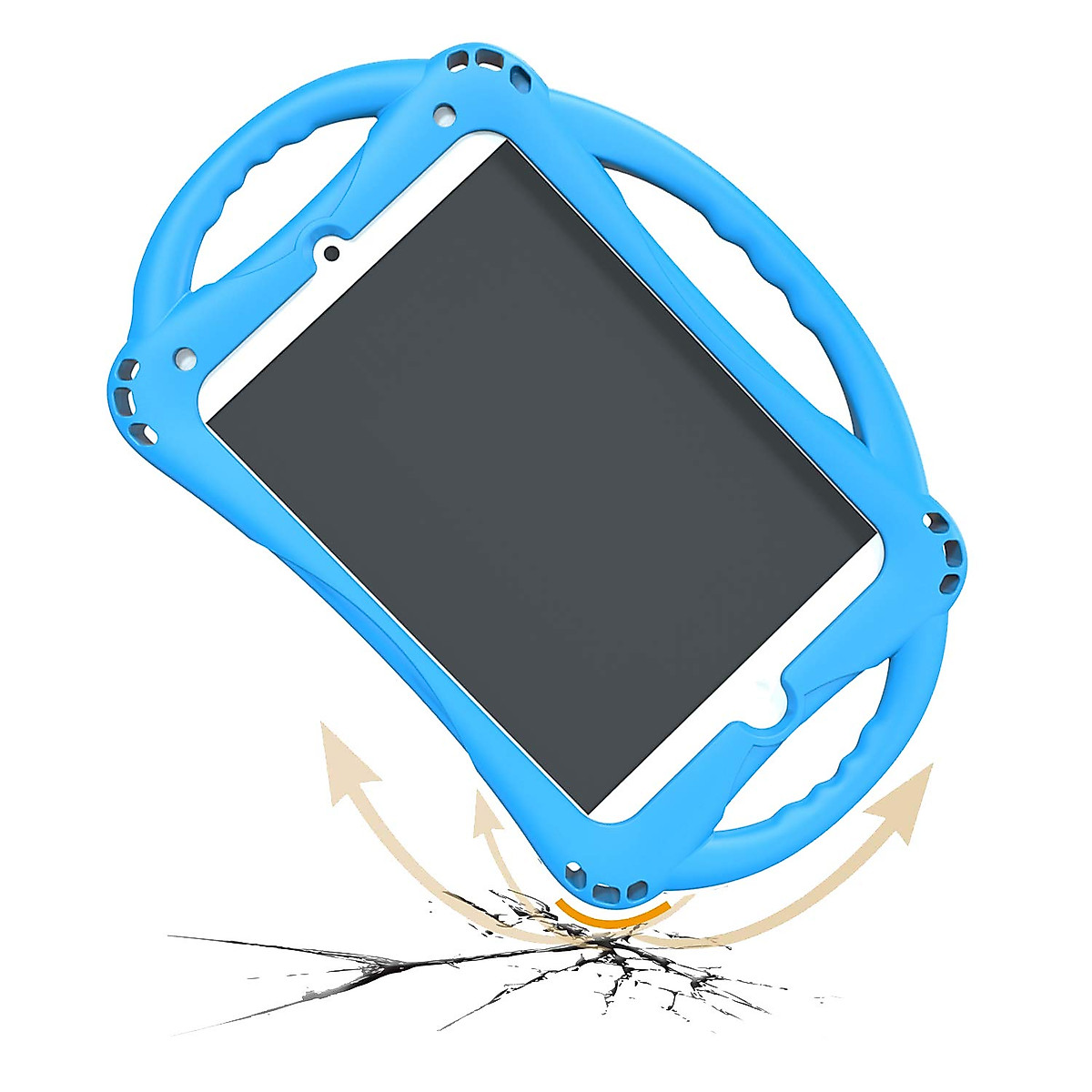 TopEsct Kids Case for iPad Mini 3, 2, 1 with Tempered Glass Screen Protector and Strap, Silicone Shockproof Cover for iPad Mini and iPad Mini 2(Blue)