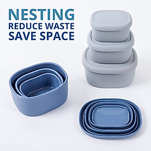 BLUE GINKGO Nesting Silicone Containers - Set of 3 Hard-Shell Silicone Food Storage Containers | BPA Free, Airtight, Dishwasher and Freezer Safe (6.7oz, 10oz, 20oz) - Blue