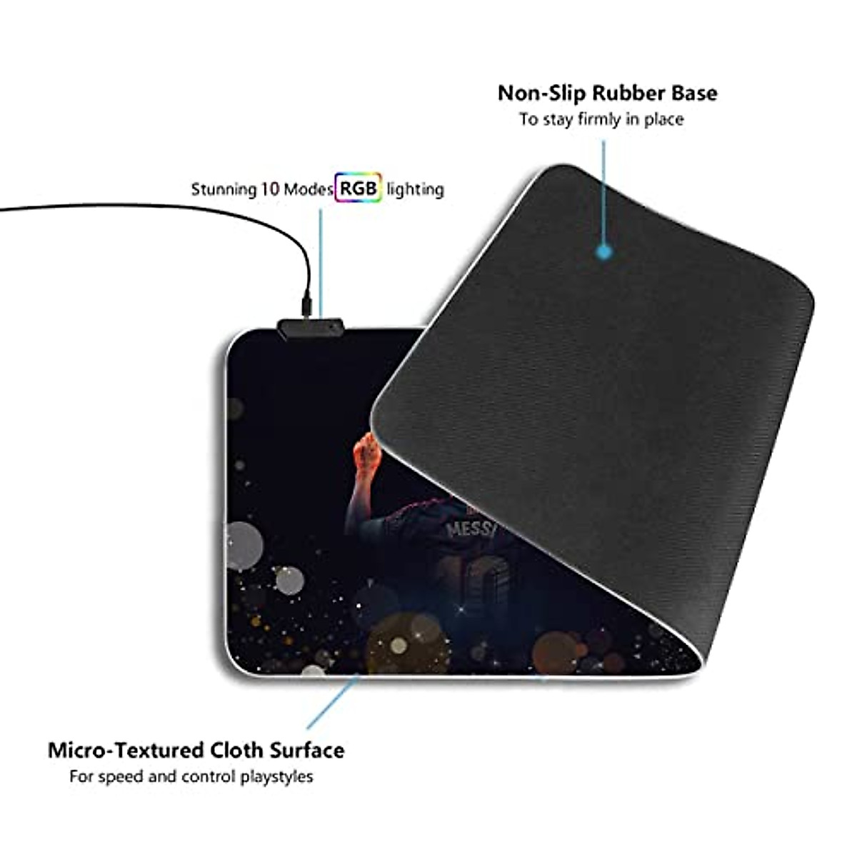 Champion World Cup RGB Soft Gaming Mouse Pad Large Oversized Glowing Led Extended Mousepad Non-Slip Rubber Base Computer Keyboard Pad Mat