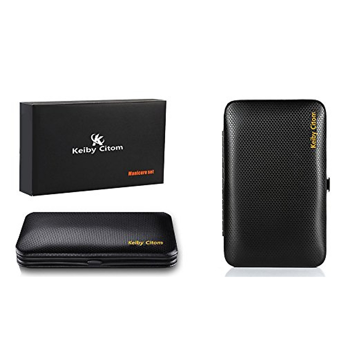 Keiby Citom Professional Stainless Steel Nail Clipper Travel & Grooming Kit Nail Tools Manicure & Pedicure Set of 15pcs with Luxurious Case (Black/Yellow)