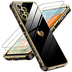 LeYi for Galaxy A23 5G Phone Case: with Screen Protector [2 Pcs]+ Full Camera Protection, Love Heart Plating Girly Women Cute Luxury Soft TPU Case for Samsung A23 5G, Black
