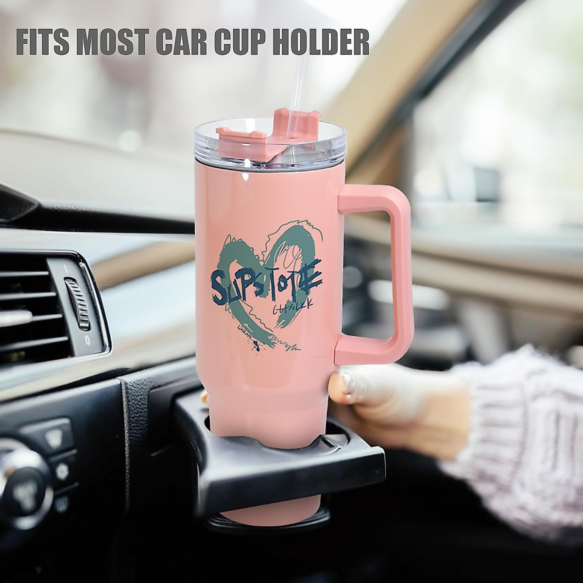 FECBK 40 oz Sublimation Tumbler with Handle 2 Pack Sublimation Tumblers Blanks with Straw and Lid Stainless Steel Insulated Travel Mug Cups for Keep Hot/Cold Hours, DIY Gift(Macaron-Pink)