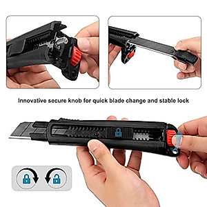 HAUTMEC 25mm Extra Heavy Duty Utility Knife with Double Lock Mechanism, Auto-Lock and Ratchet- Lock for Double Safety, SK2 Sharp Black Blade for Industrial or Construction Applications HT0254-KN