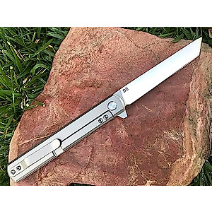 TACTICAL GEARZ Titanium Pocket Knife for EDC! Solid Tc4 Titanium Handle! D2 Steel Tanto Blade! Includes Sheath! (Tatsu ST)