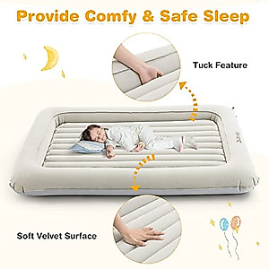 HONEY JOY Inflatable Toddler Travel Bed, Kids Blow Up Air Mattress with Sides, Includes Air Pump, Travel Bag, Repair Kit, Portable Toddler Bed for Travel with Safety Bumpers (Gray)