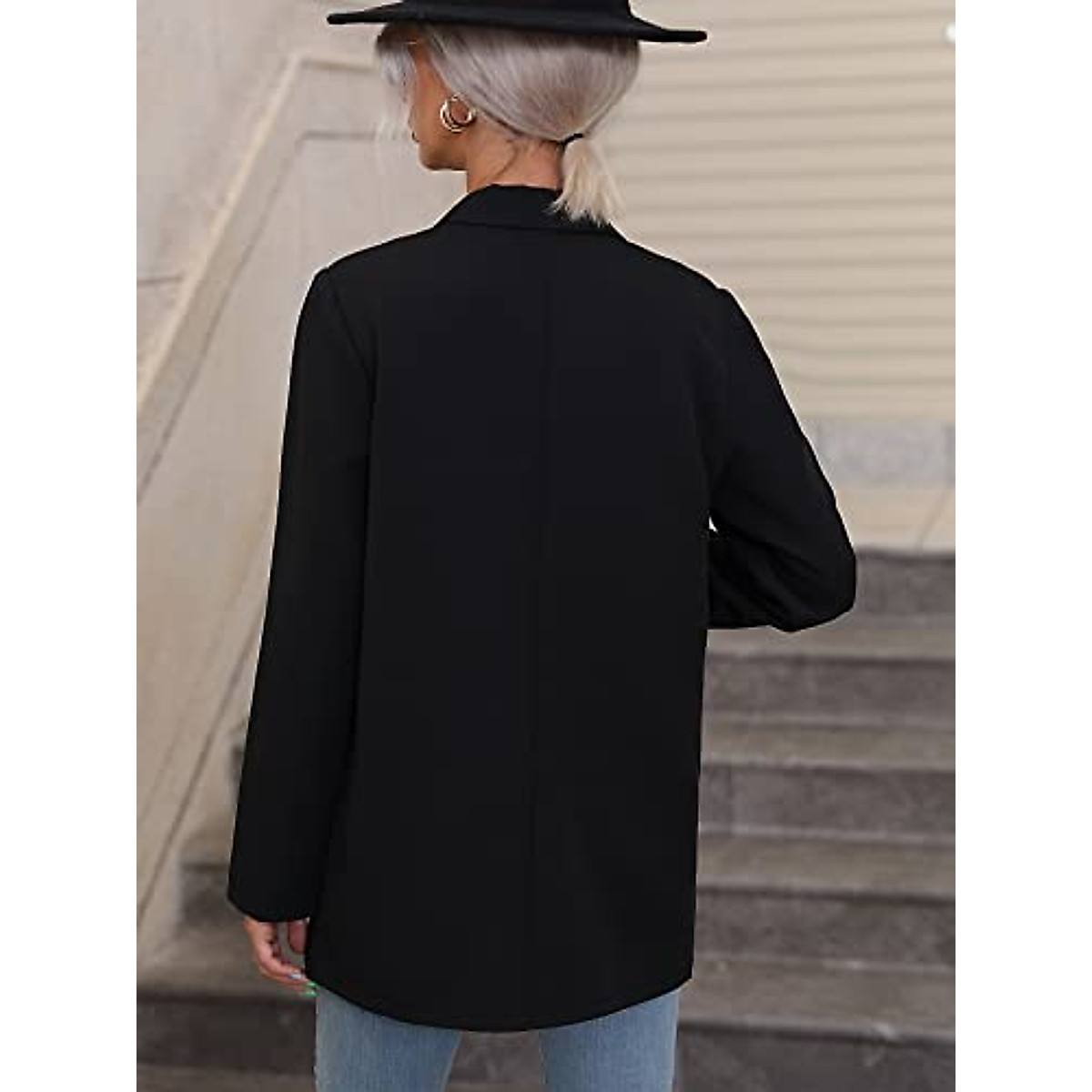 WDIRARA Women's Colorblock Lapel Button Front Long Sleeve Work Office Jacket Blazer Black M