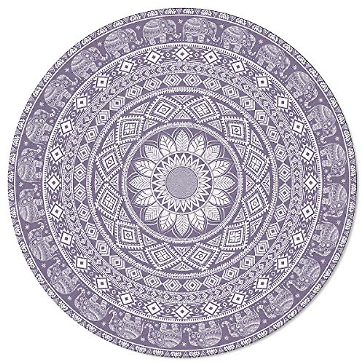 Olivefox Round Area Rugs Bohemia Style Mandala and Elephant Geometric Pattern Purple Super Soft Indoor Stain-Proof Carpet Floor Mat Anti-Skid Runner Rugs for Living Room Bedroom Dining Room, 3 Feet