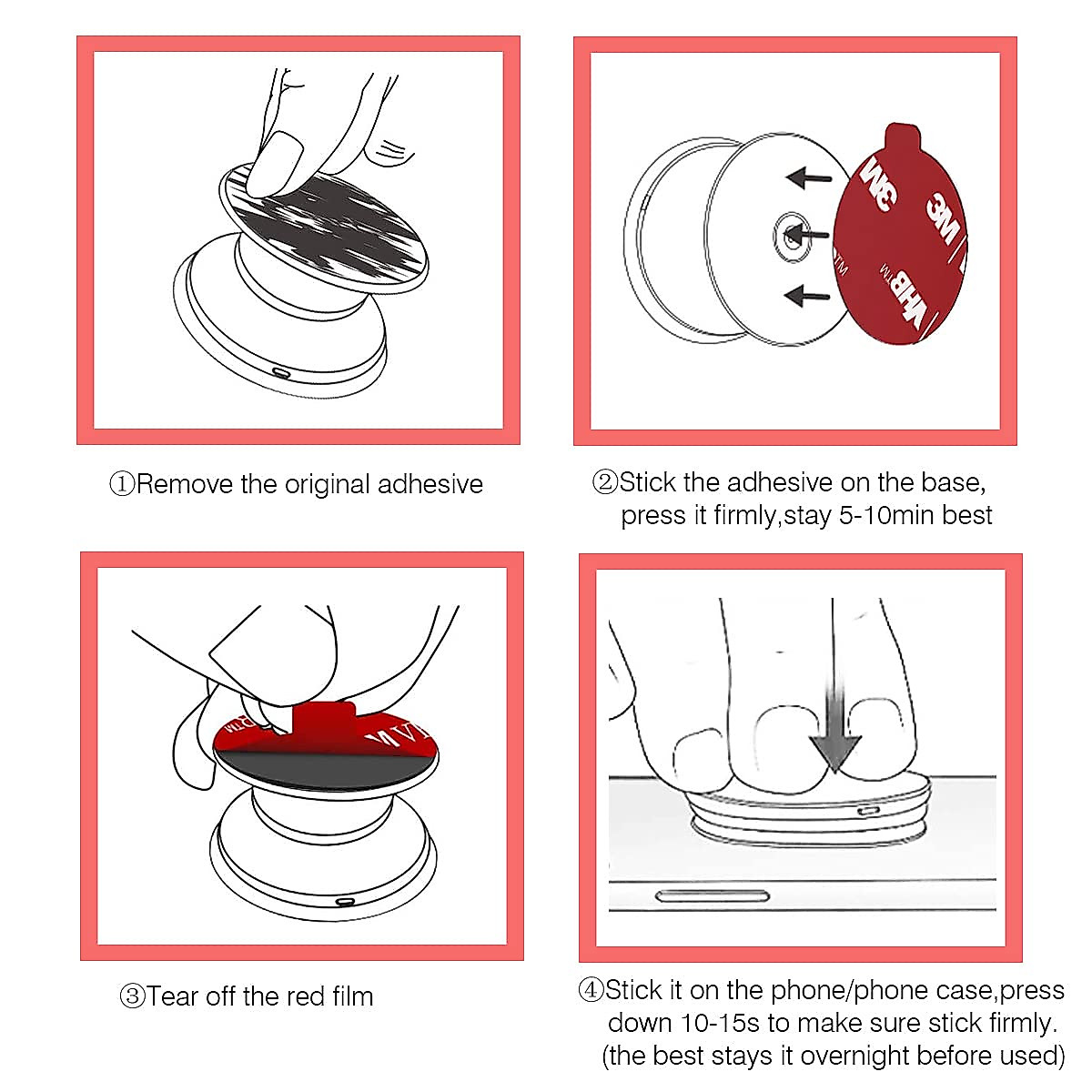 8pcs 3M Sticky Adhesive Replacement Pads for Socket Base Mount,VIIMAKE 1.38 inches Round 3M VHB Double-Sided Adhesive Pads,for Phone Collapsible Grip Stand Back Base Sticker Tapes (Red)