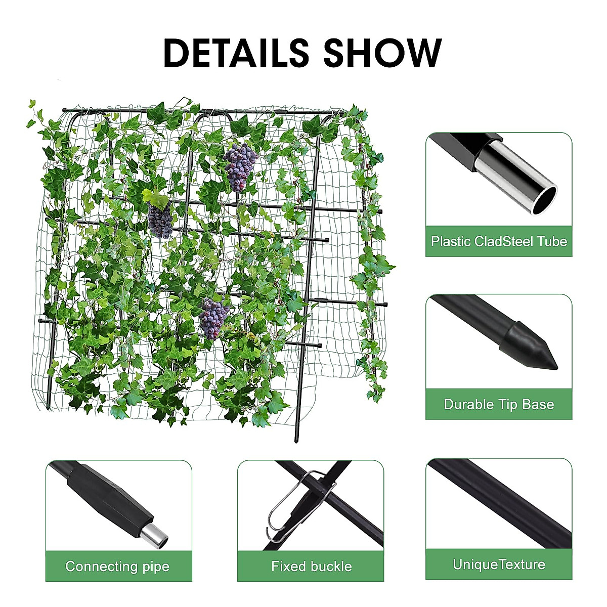 Cucumber Trellis for Garden Vegetable Trellis,63" x 63" U-Shaped Metal Garden Trellis Arch Plant Grow Support Frame for Climbing Plants Support Vegetable Flower Fruits Vine,with Nylon Netting(Black)