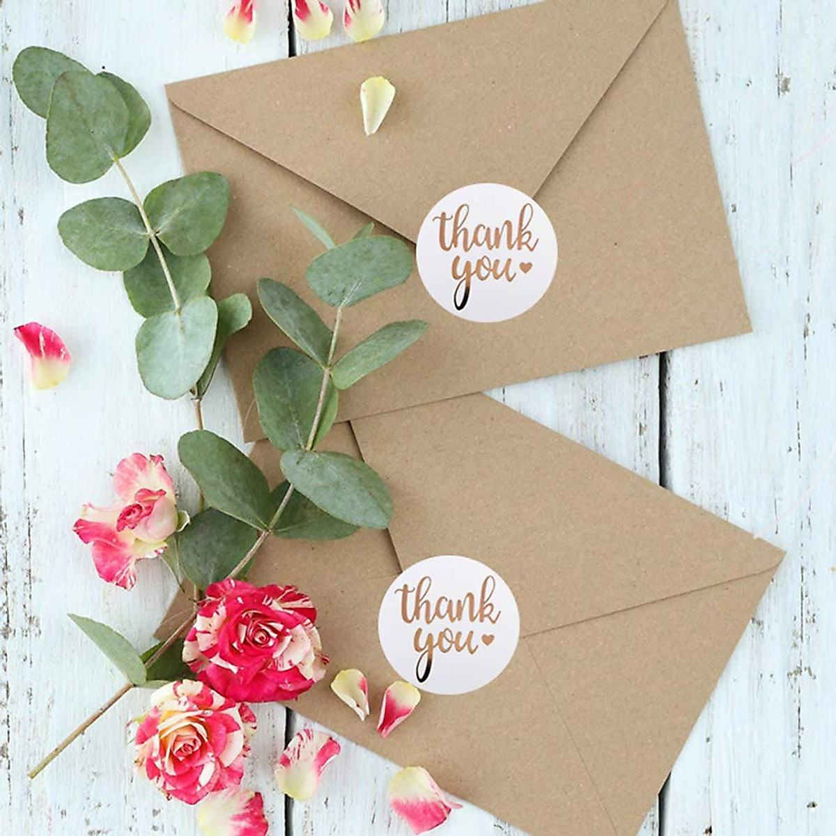 NHW Thank You Sticker Rolls 500 Sheets 1 inch round Sticker Used for Thank You Cards Gift Packaging Bags envelopes Weddings Baby Showers Birthday Parties Bakery, White