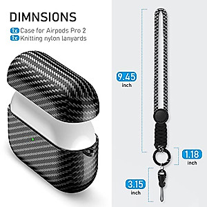 Youtec for Airpods Pro 2nd Generation Case 2022, Carbon Fibre for Airpods Pro 2 Cover with Keychain/Lanyard Soft Shockproof Cover for Women Men Compatible Apple AirPod Pro 2,Black