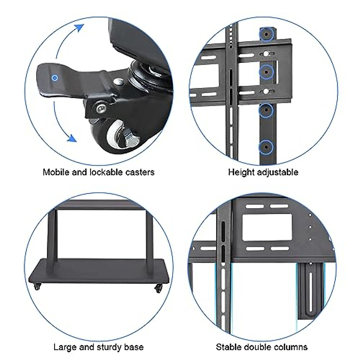 Suptek Mobile TV Cart Floor Stand for 40-100 inch TVs and LED LCD Screens Max 900x600 VESA Large Base Height Adjustable (ML1800B)