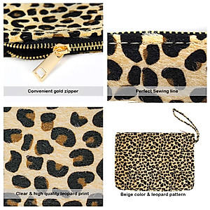 Me Plus Women's Clutch Pouch Wristlet Purse Bag Zipper Closure (2 Patterns) (Leopard-Beige)