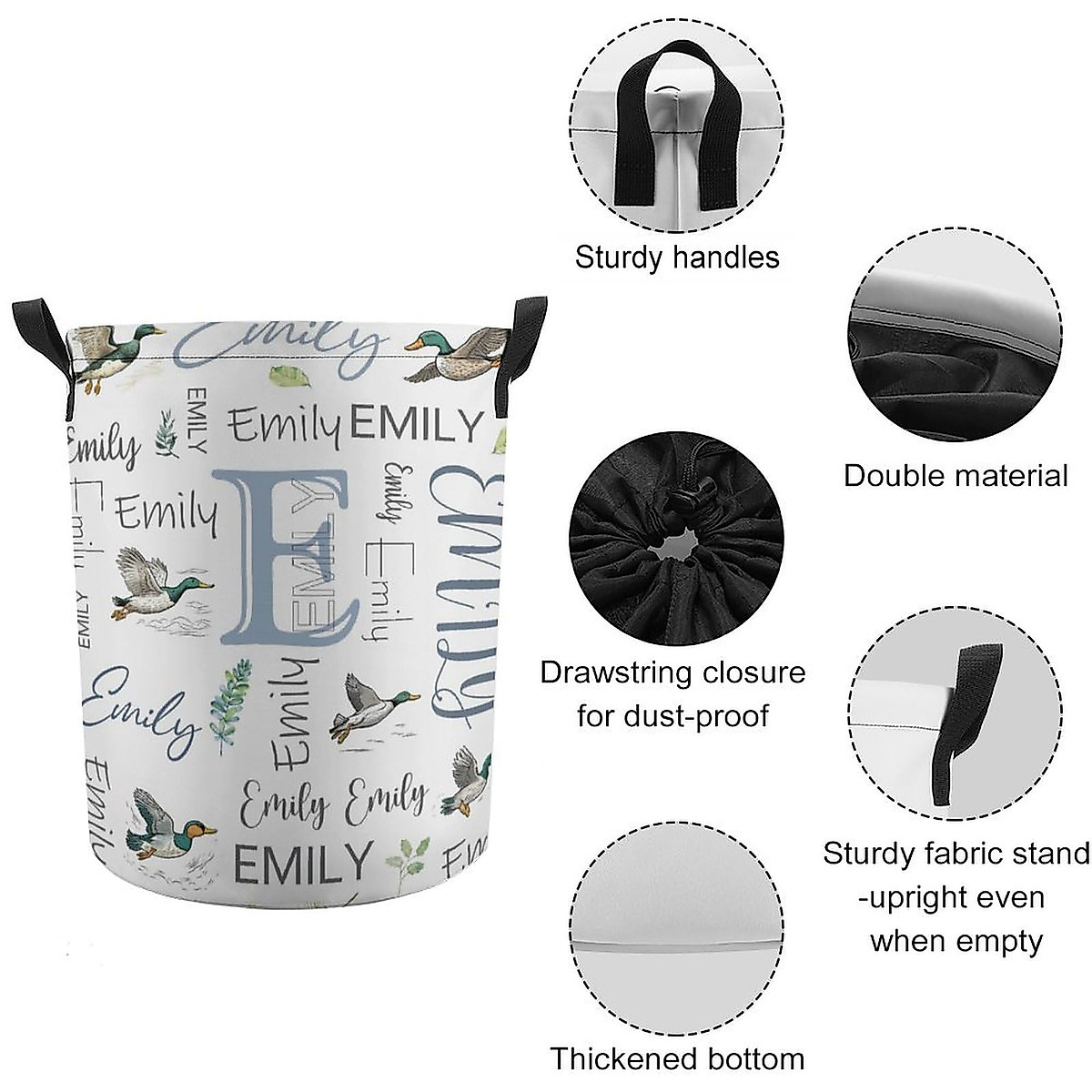Mallard Duck Personalized Baby Laundry Basket Custom Name Nursery Hamper Collapsible Kids Laundry Hamper with Handles Durable Oxford Cloth Organizer for Clothes Storage Baby Gift Baskets