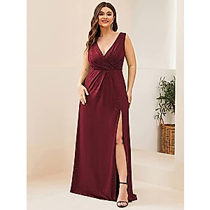 Ever-Pretty Women's Sexy Backless Pleated Split Empire Waist Plus Size Evening Dresses Burgundy US16