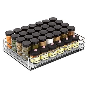 Pull Out Cabinet Organizer for Spices, Cans - Heavy Duty with Lifetime Limited Warranty- Pull Out Spice Rack- Cabinet Pull Out Shelf for Cans,Dishes, Etc, 14-3/8"Wx 10-1/2"D x 2-3/4” H, Chrome