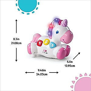 Bright Starts Rock & Glow Unicorn Crawling Baby Toy with Lights and Melodies, Age 6 Months +, Pink