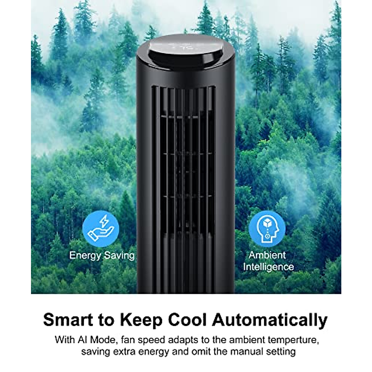 Cofeow Tower Fan for Bedroom, 20ft/s Quiet Cooling Fan, 70° Oscillating Floor Fan with Remote,Led Display,3 Speed Options,4 Modes,12Timer,13“ Bladeless Portable Table Fan for Bedroom Office Home Desk Black