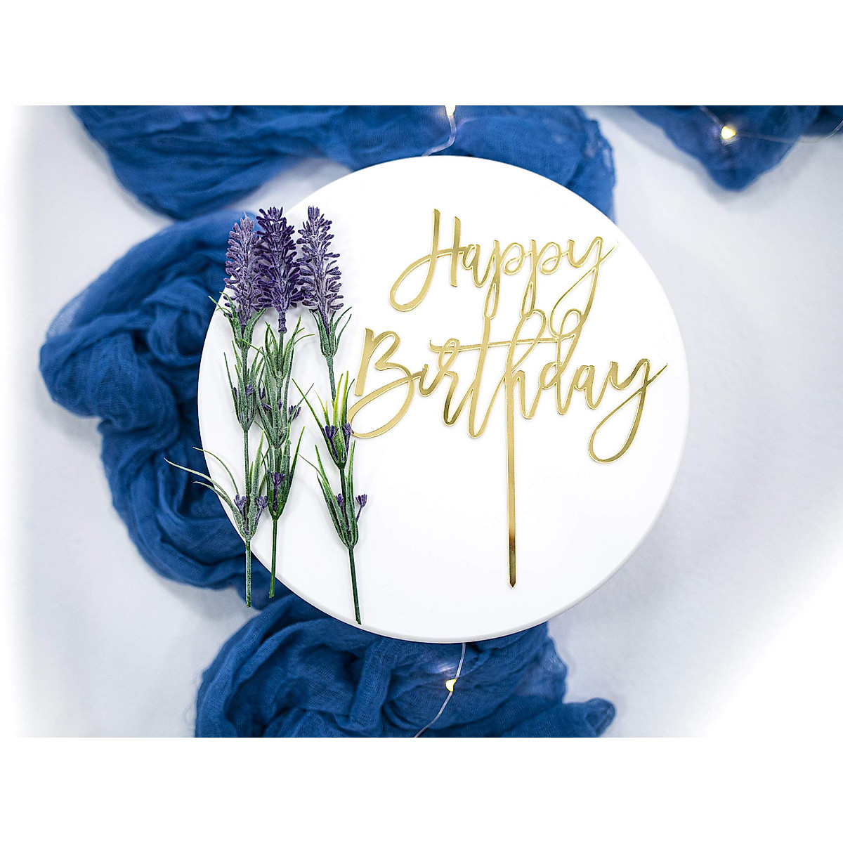 LS Designs Happy Birthday Cake Topper Acrylic Large Cake Topper 7 3/4 inches x 6 1/2 inches Full Acrylic Birthday Cake Birthday Cupcake Party Decoration Versatile Cake Topper (Gold Mirror Acrylic)