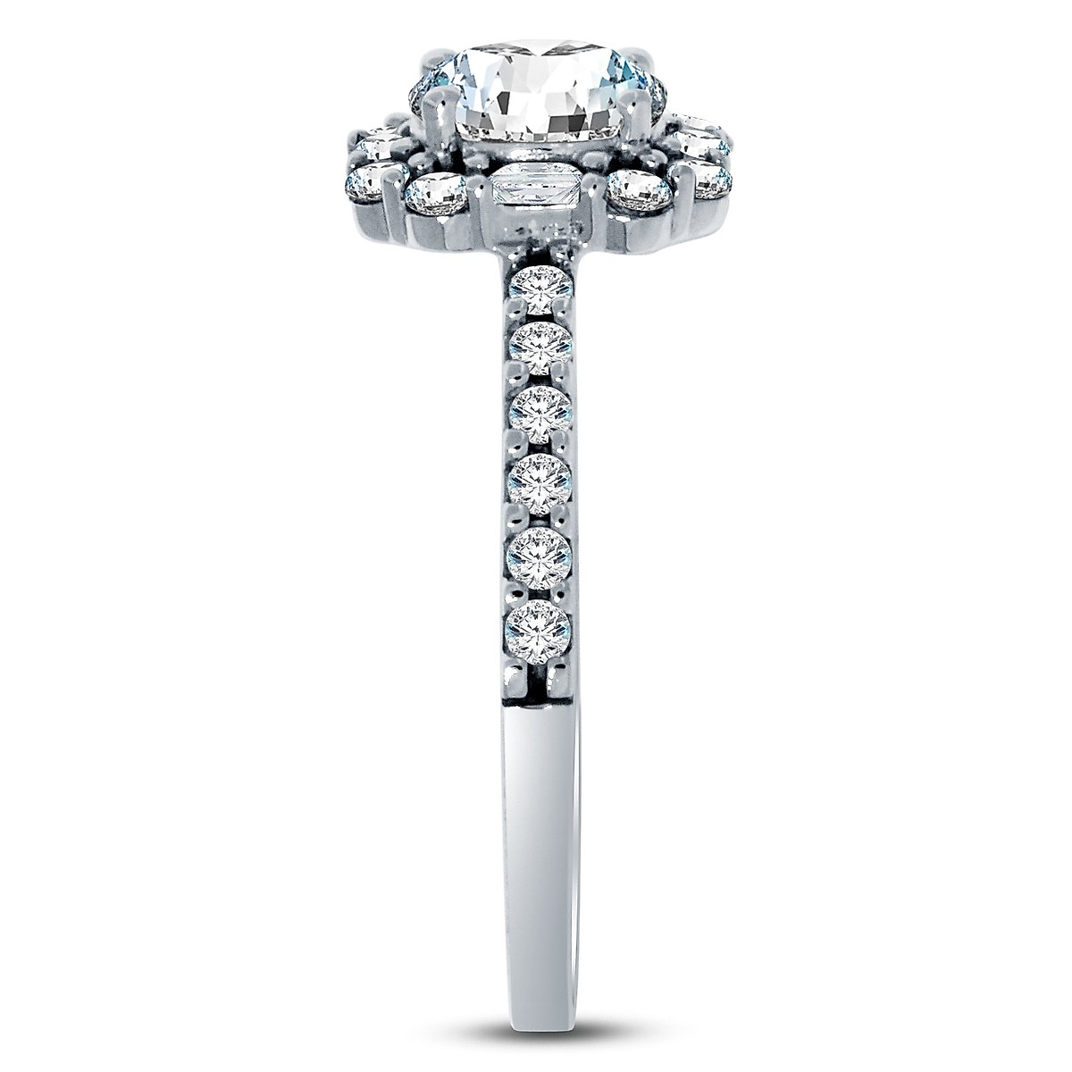 Size 4 - Solid 14k White Gold CZ Cubic Zirconia Halo Bridal Engagement Ring w/Matching Wedding Band Two Ring Set - Round Brilliant Cut Solitaire with Baguette Side Stones (2.75cttw., 1.0ct. Center)